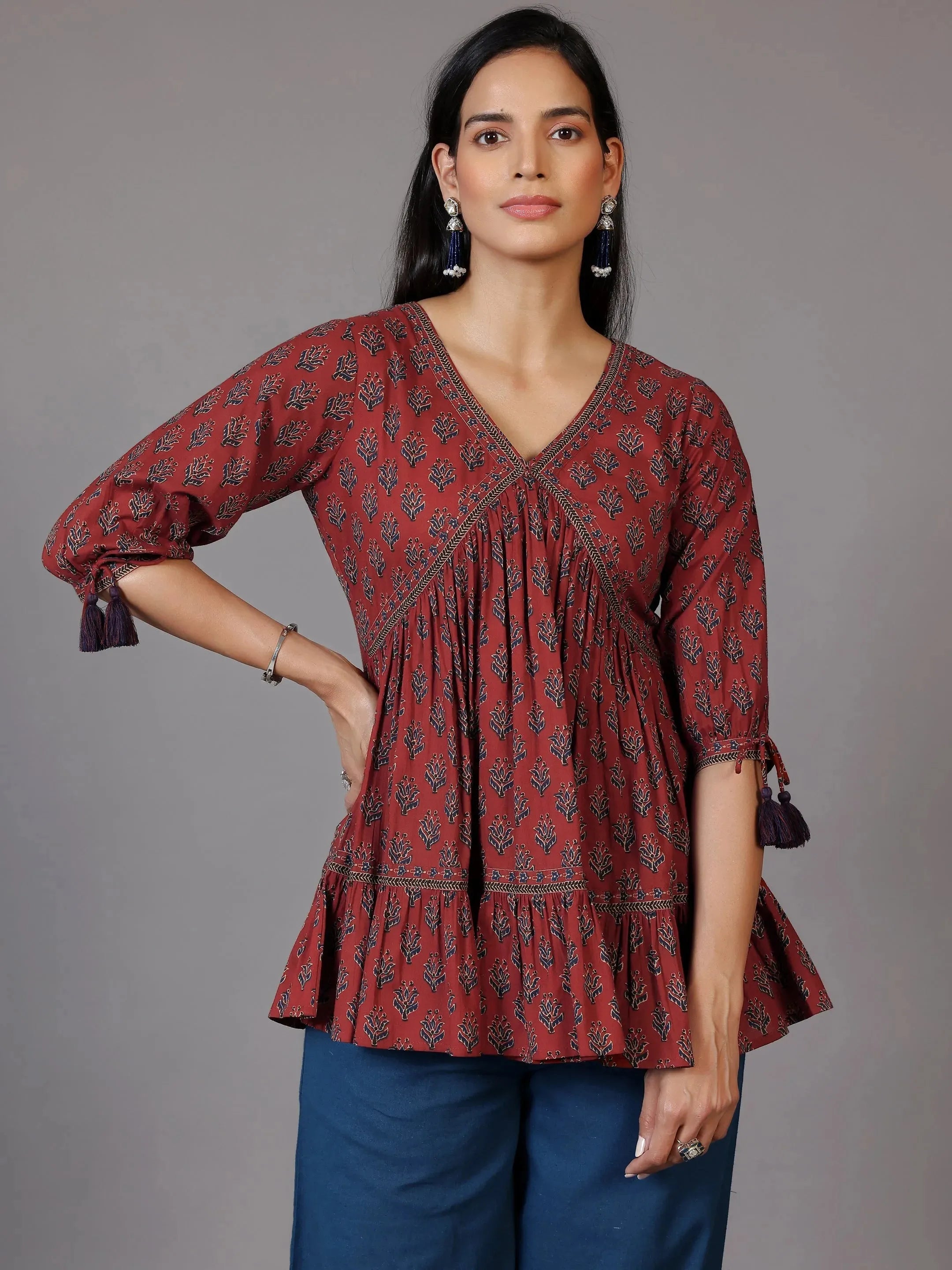 Buy Rust Printed Cotton A-Line Kurti Online at Rs.659 | Libas