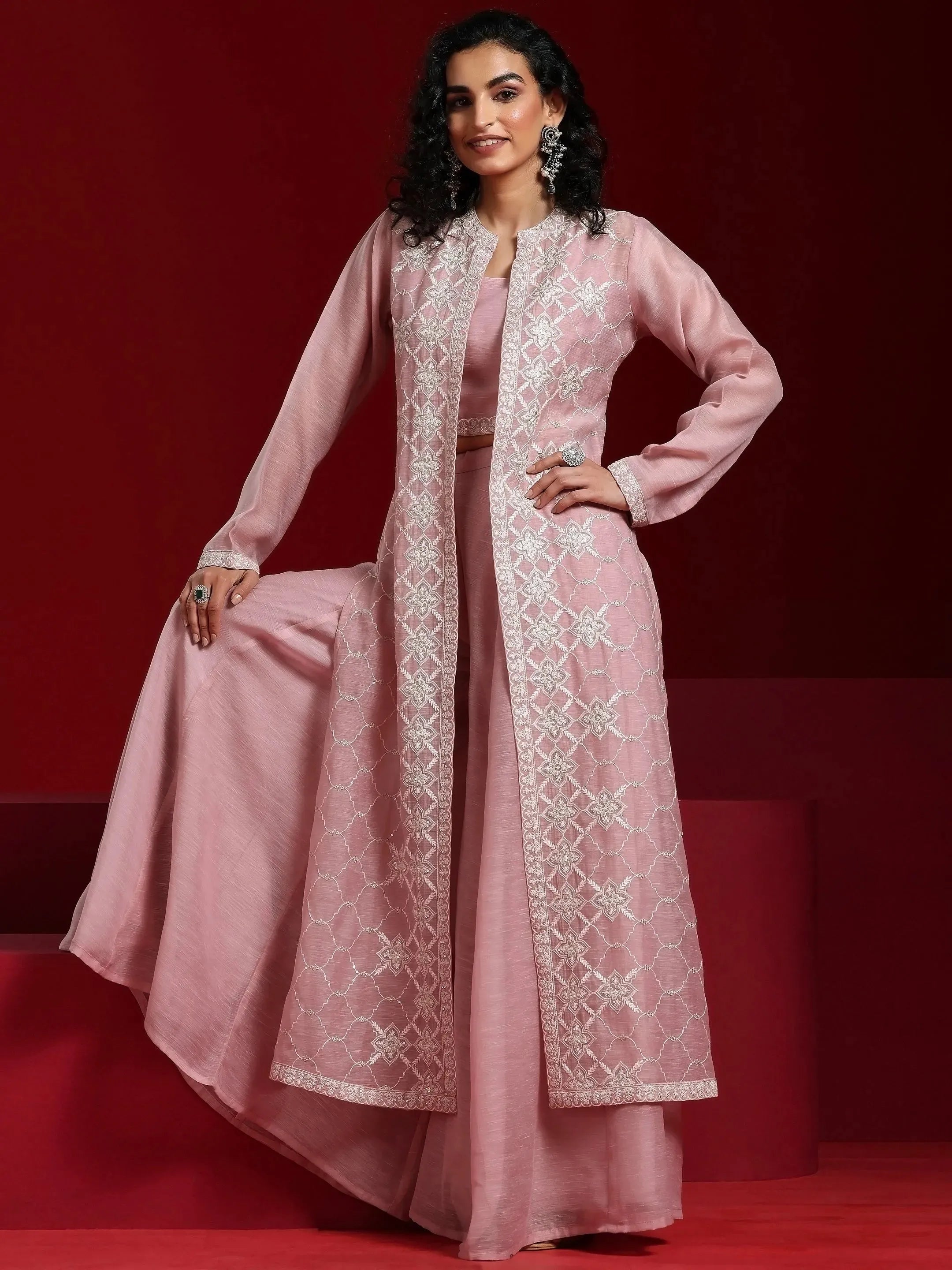 Buy Libas Art Pink Solid Silk Blend Co-Ords Online at Rs.7199 | Libas