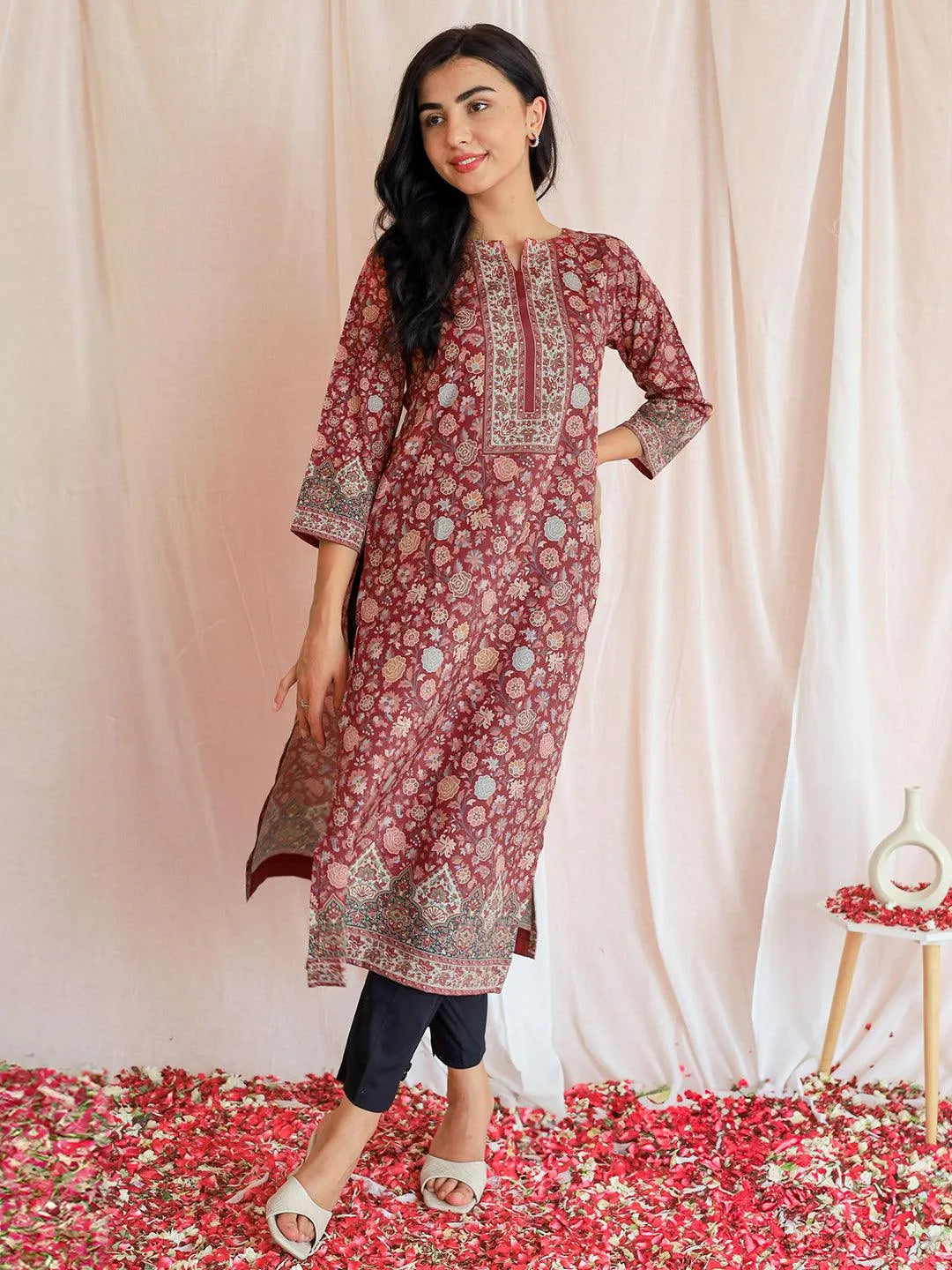 Buy Rust Printed Crepe Straight Kurta Online at Rs.688 | Libas