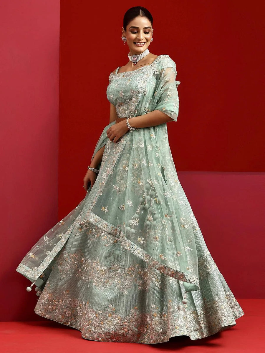 Buy Libas Art Green Embroidered Silk Blend Lehenga Set Online at Rs ...