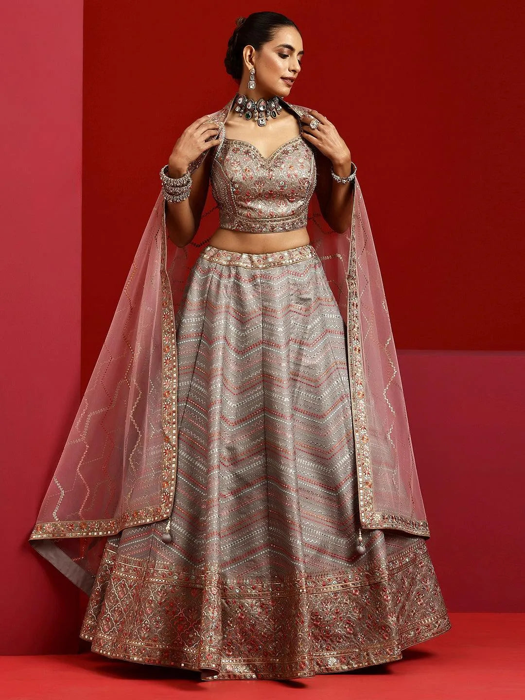 Buy Libas Art Grey Embroidered Silk Blend Lehenga Set Online at Rs.8499 ...