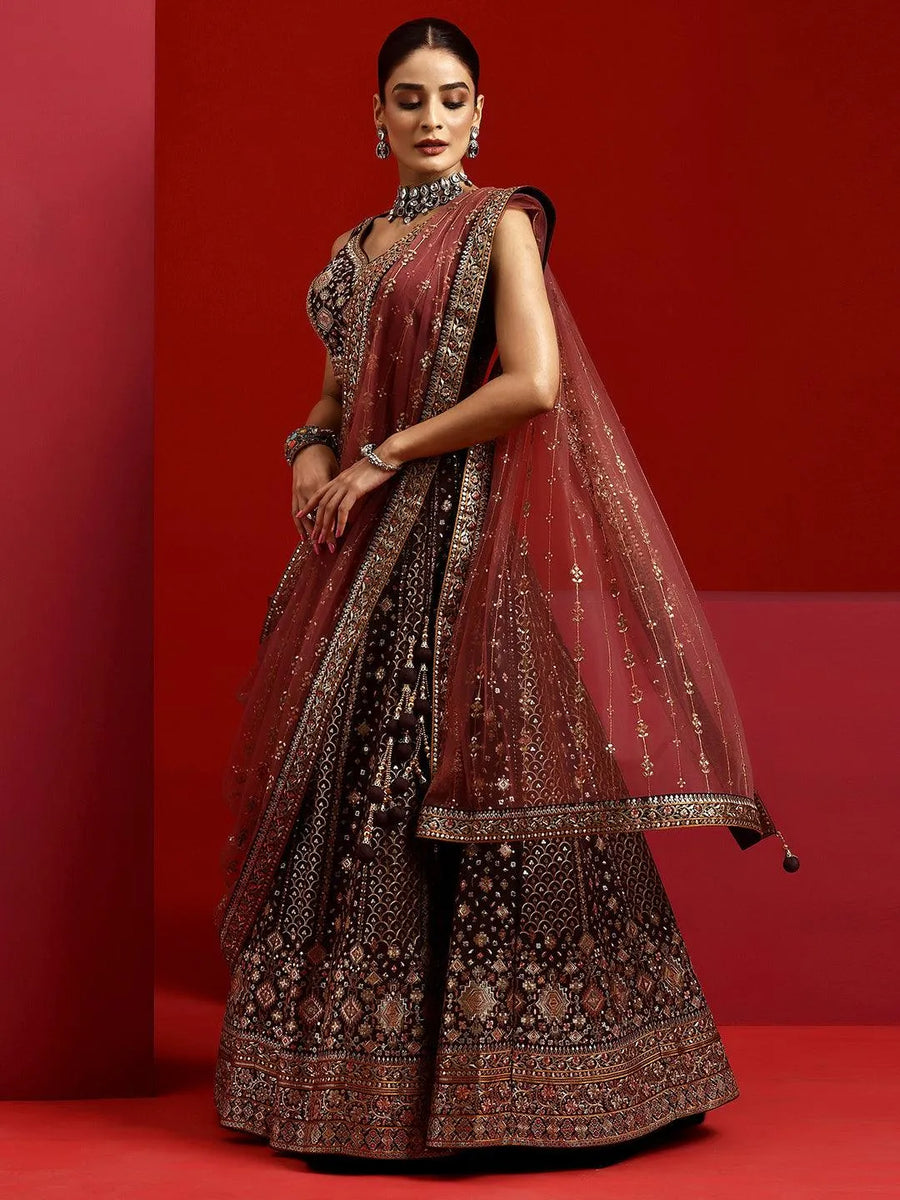 Buy Libas Art Wine Embroidered Silk Blend Lehenga Set Online at Rs.8499 ...