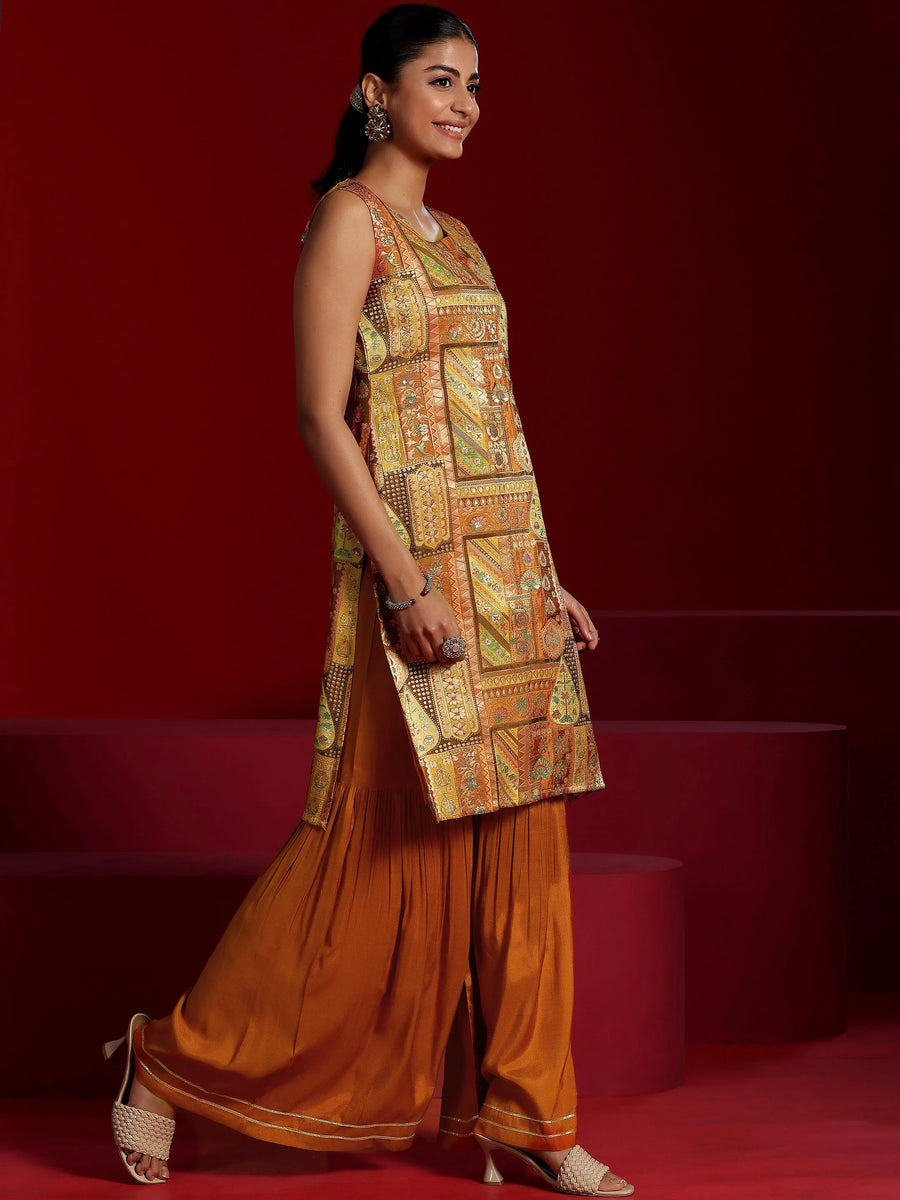 Buy Libas Art Orange Woven Design Silk Blend Straight Suit With Dupatta ...