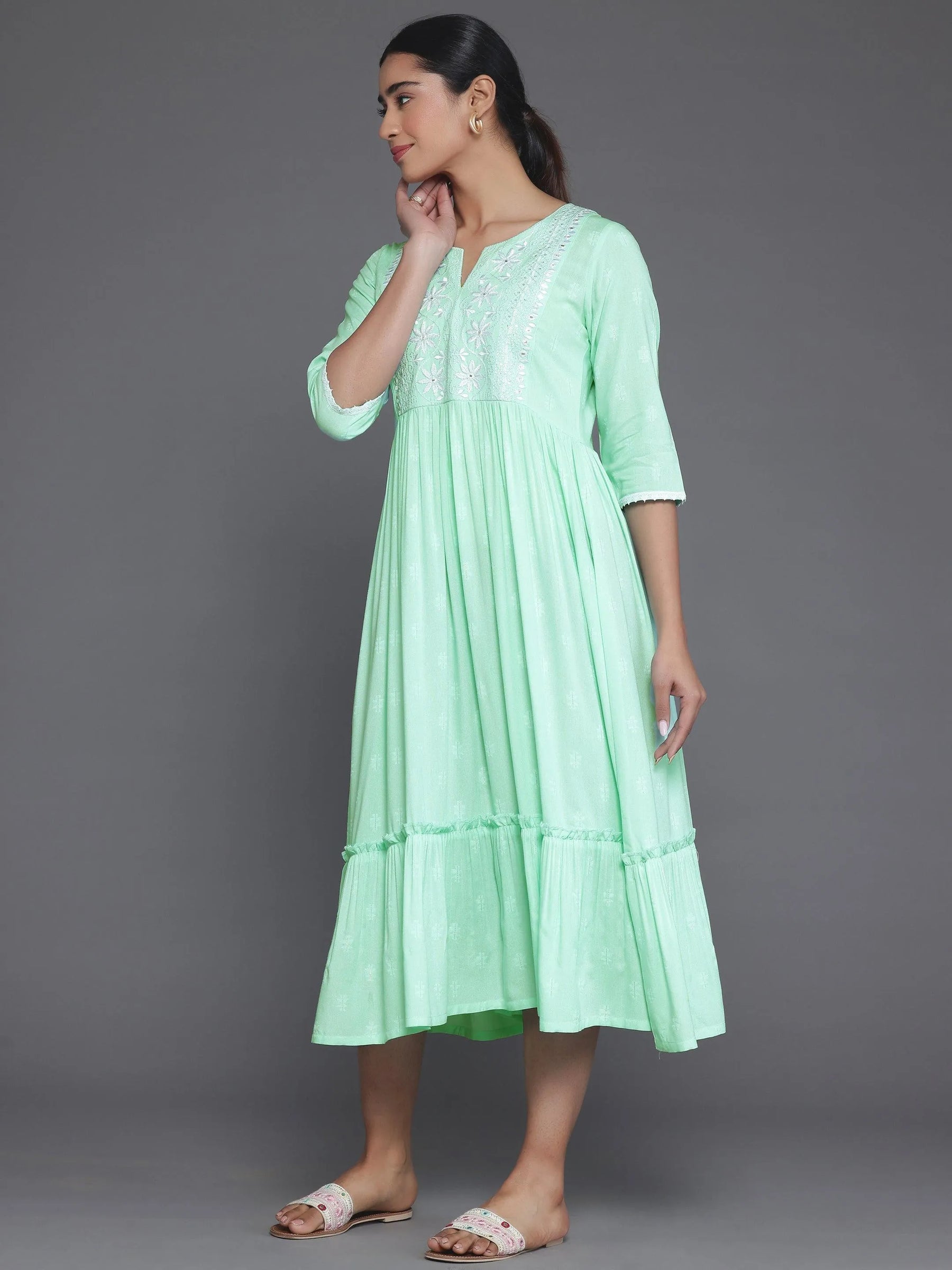 Buy Light Blue Self Design Viscose Rayon A-Line Dress Online at Rs.747 ...