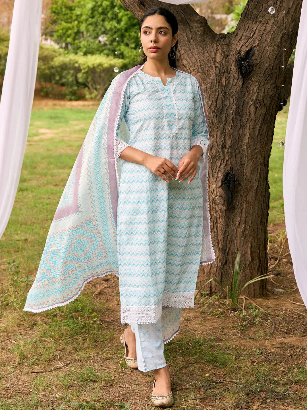 Buy Blue Embroidered Cotton Straight Suit With Dupatta Online at Rs ...