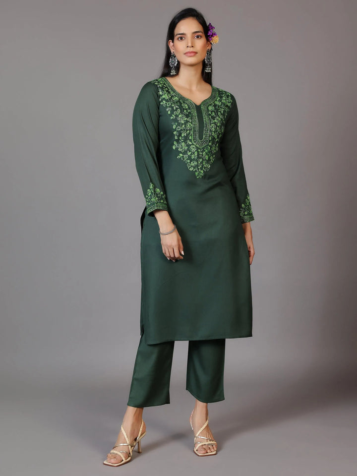 Buy Green Yoke Design Wool Blend Straight Kurta Set Online At Rs 1349