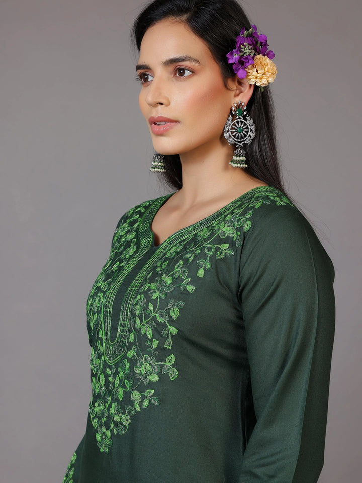 Buy Green Yoke Design Wool Blend Straight Kurta Set Online At Rs 1349