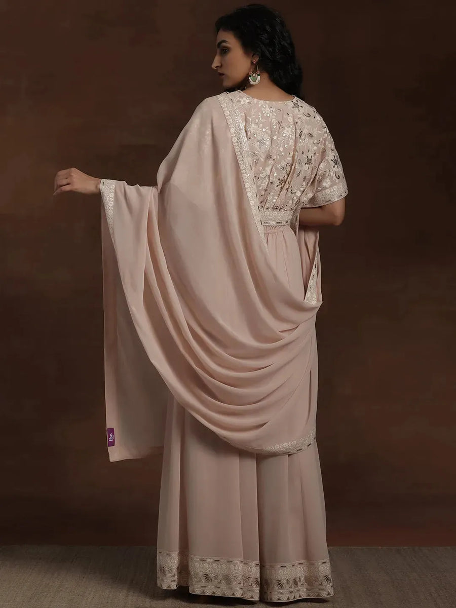Buy Libas Art Pink Embroidered Georgette 3 Piece Co-Ords Online at Rs ...