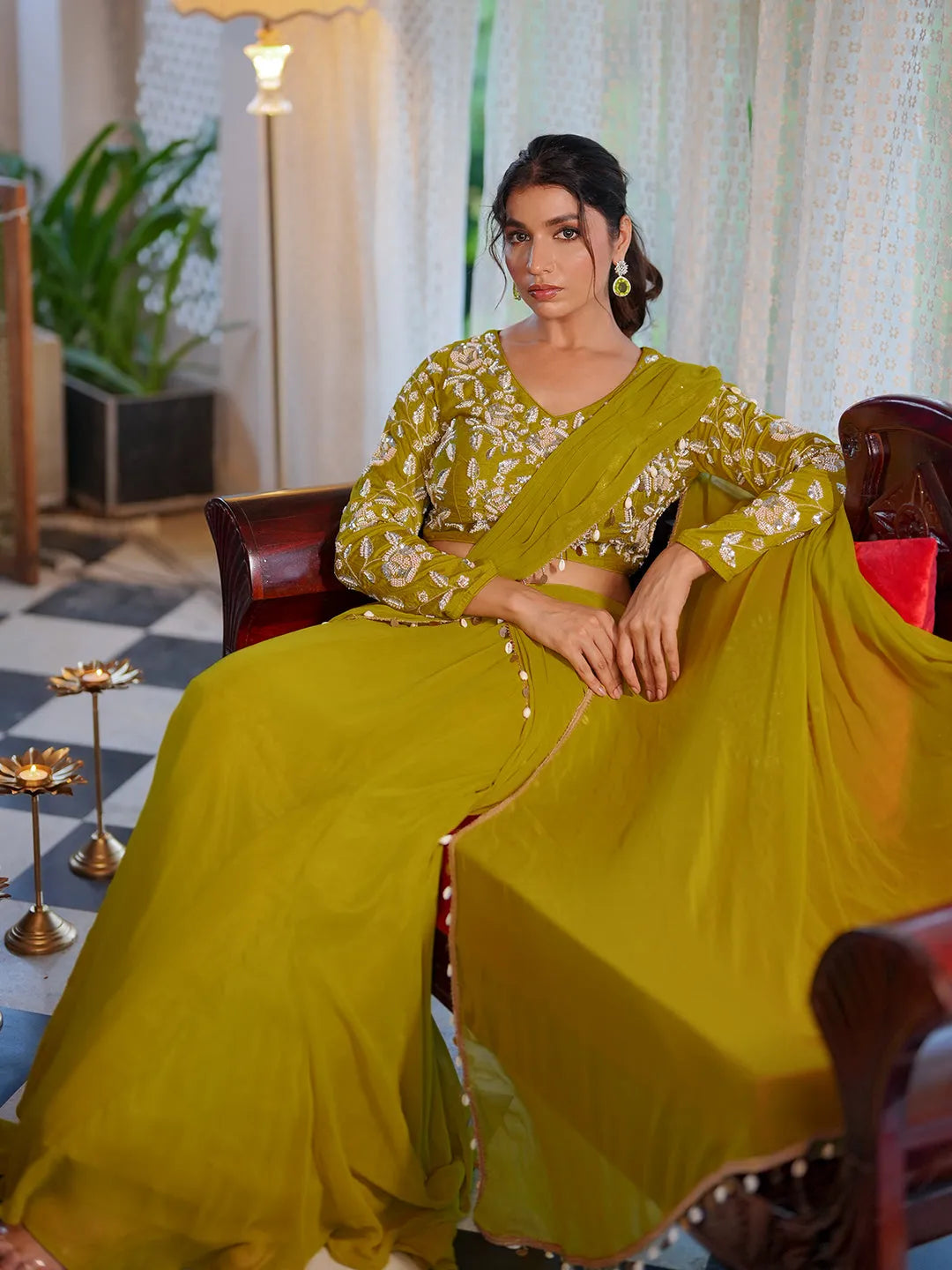 Buy Libas Art Mustard Embellished Silk Blend Saree Online at Rs.6499 ...