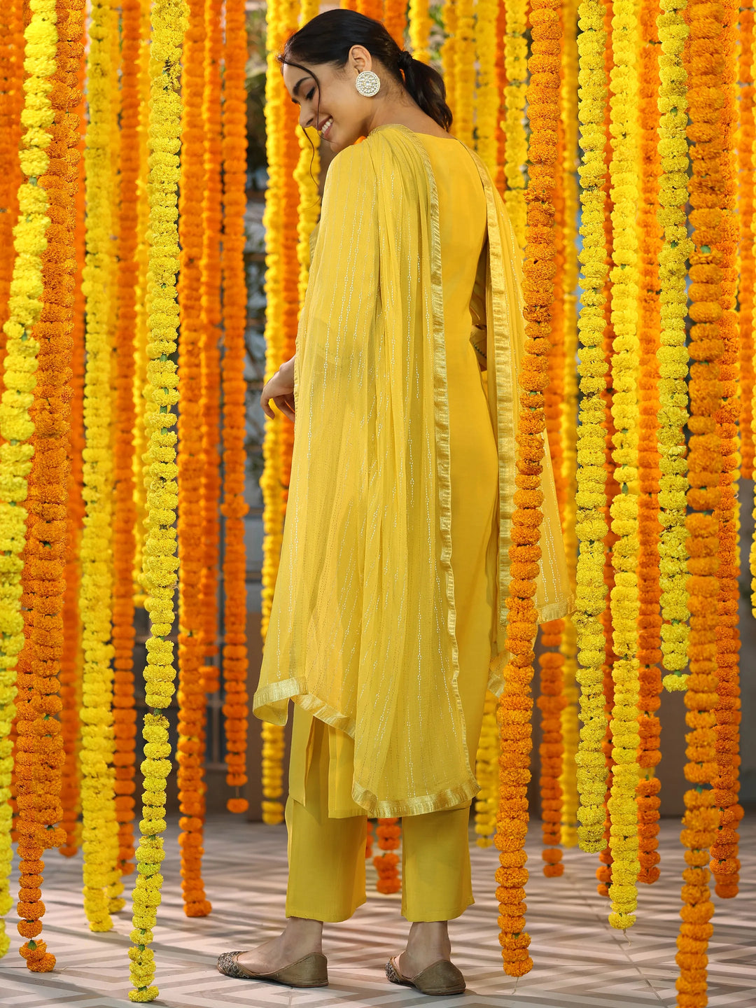 Buy Yellow Yoke Design Silk Blend Straight Suit With Dupatta Online at ...