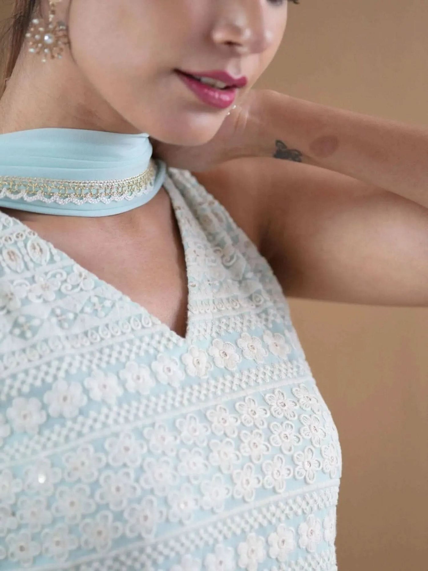 AAVYA Blue Embroidered Georgette Suit Set - Libas