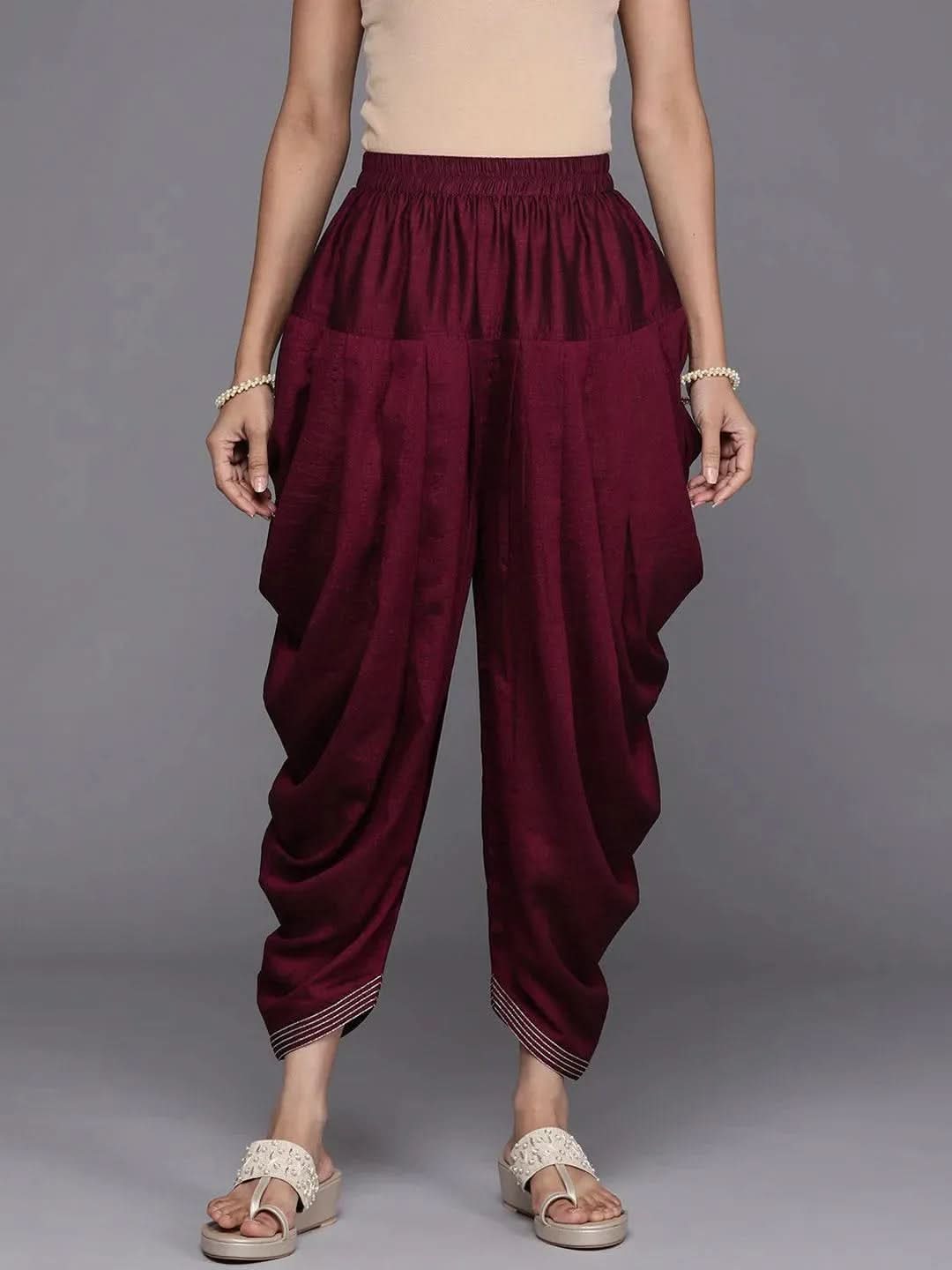 Buy Burgundy Solid Silk Salwar Pants Online at Rs.659 | Libas