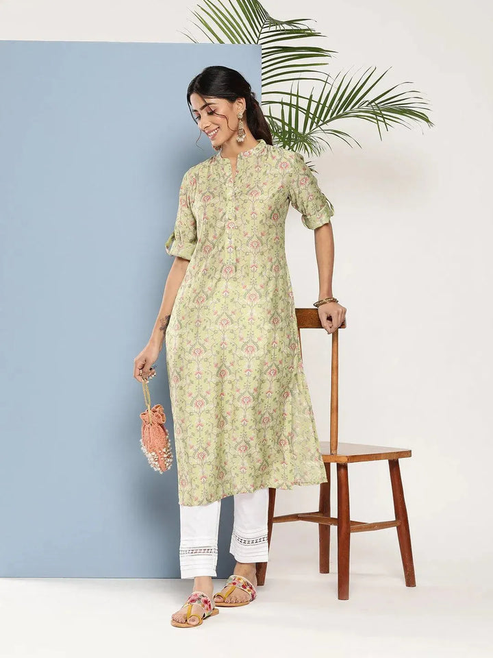 Buy Green Printed Silk Straight Kurta Online At Rs 399 Libas