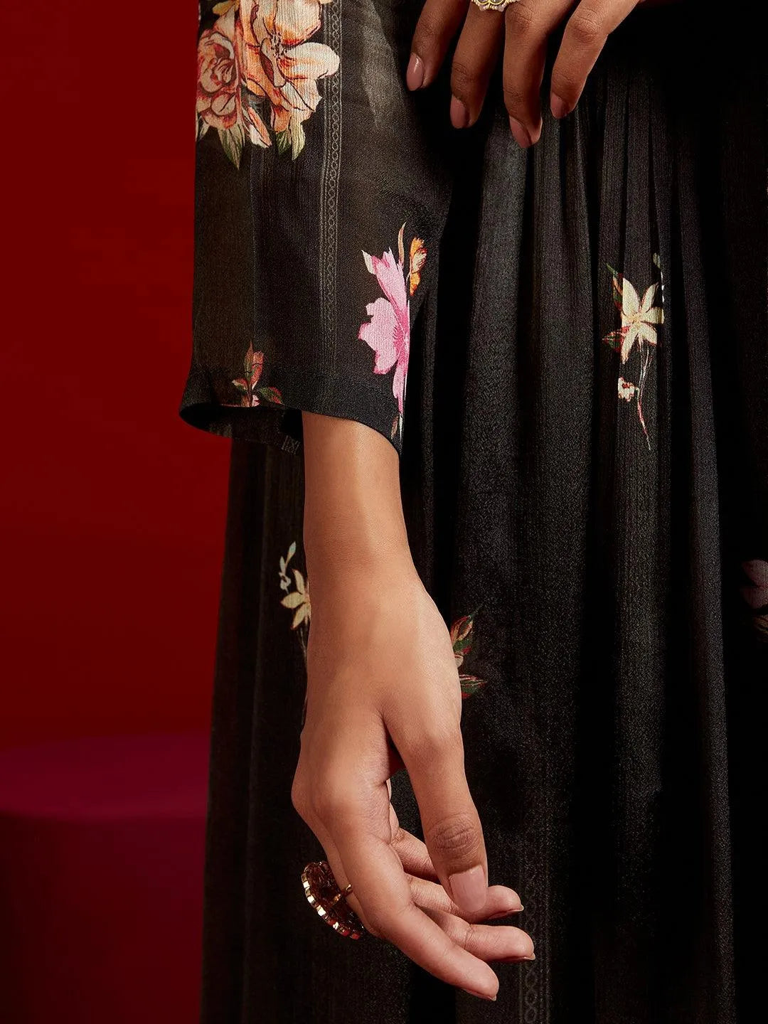 Buy Libas Art Black Printed Silk Anarkali Suit With Dupatta Online at ...