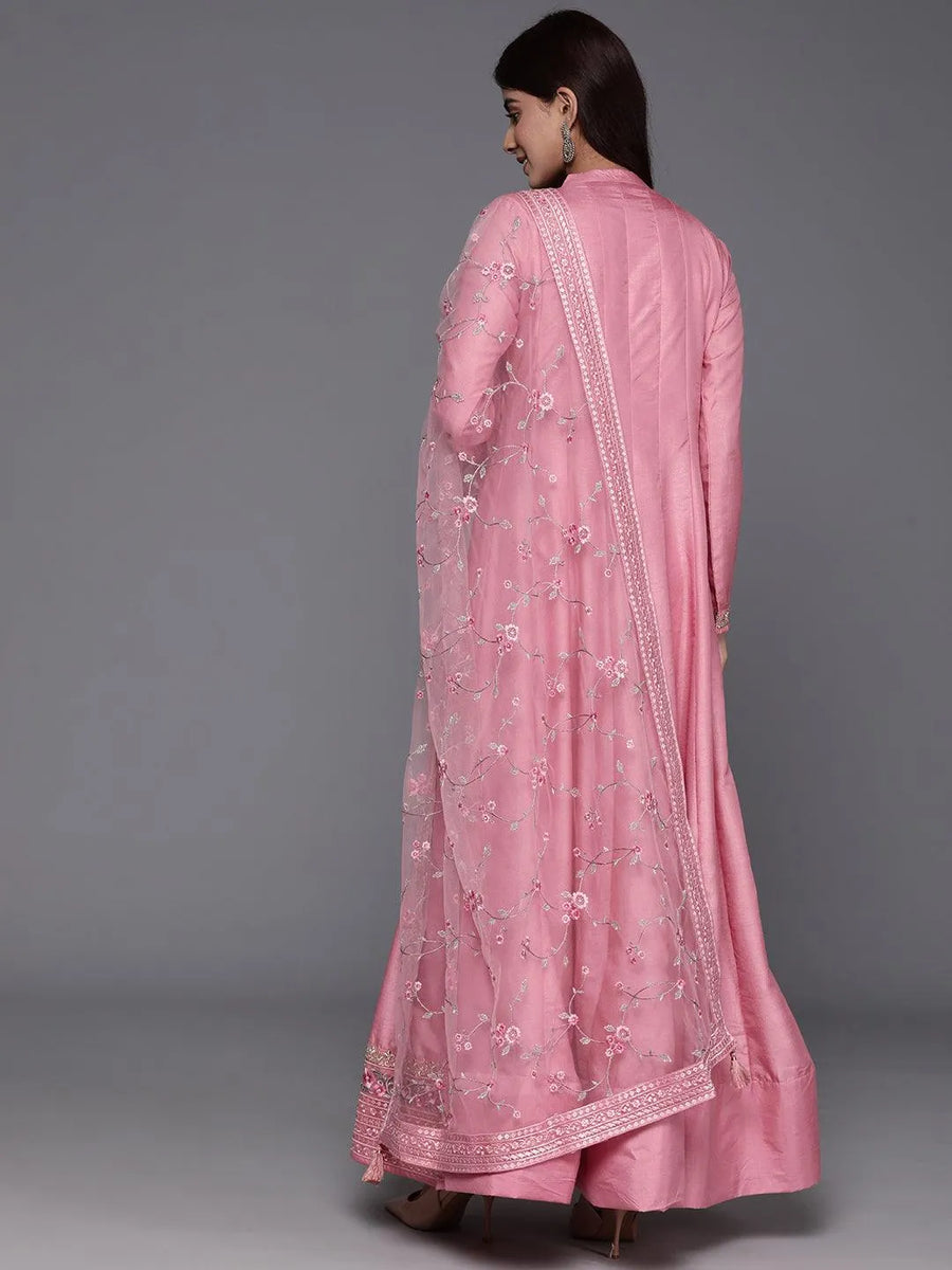 Buy Libas Art Pink Yoke Design Silk Anarkali Suit With Dupatta Online ...