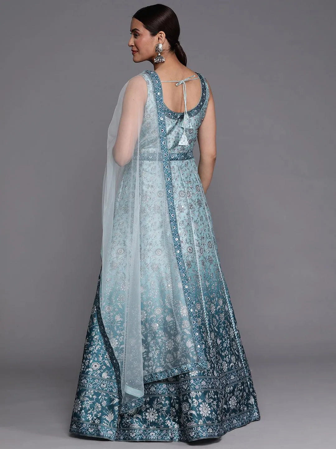 Buy Libas Art Sea Green Printed Silk Gown Dress With Dupatta Online at ...