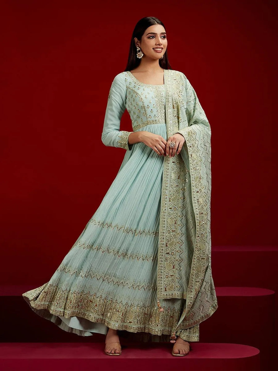 Buy Libas Art Sea Green Yoke Design Georgette A Line Kurta With