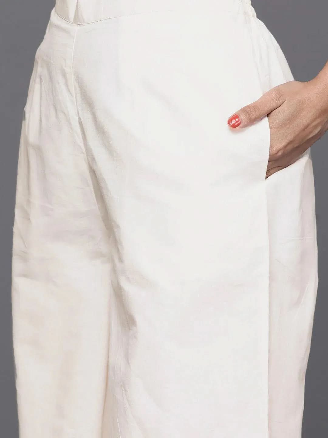 Buy Off-White Yoke Design Cotton Straight Kurta With Palazzos & Dupatta ...