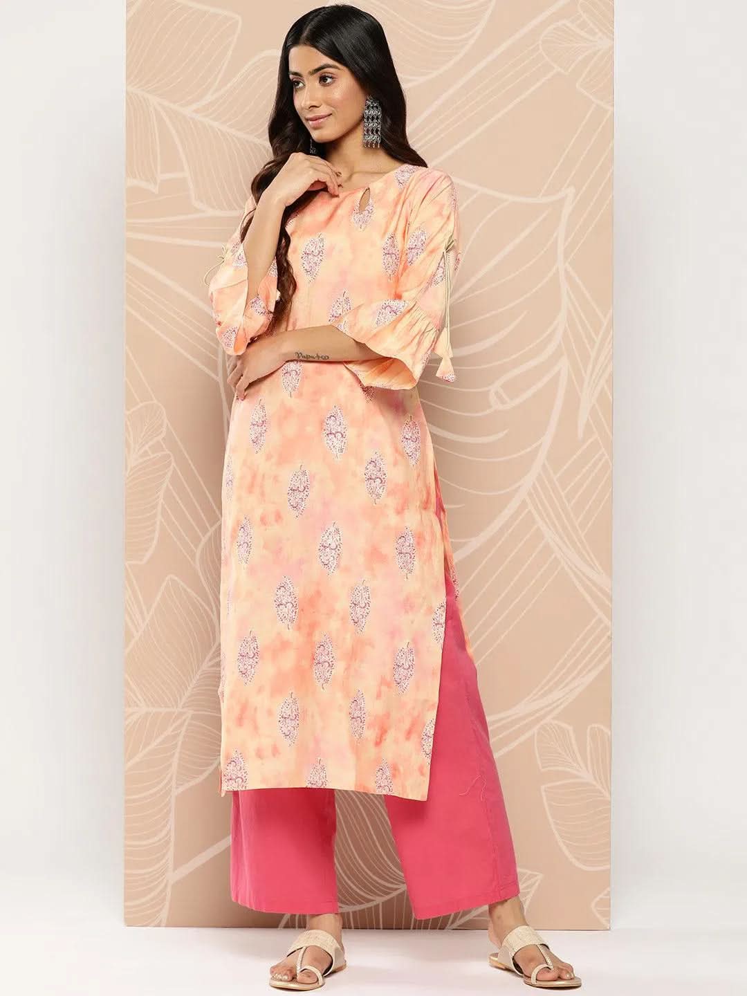 Buy Peach Printed Silk Straight Kurta Online at Rs.413 | Libas