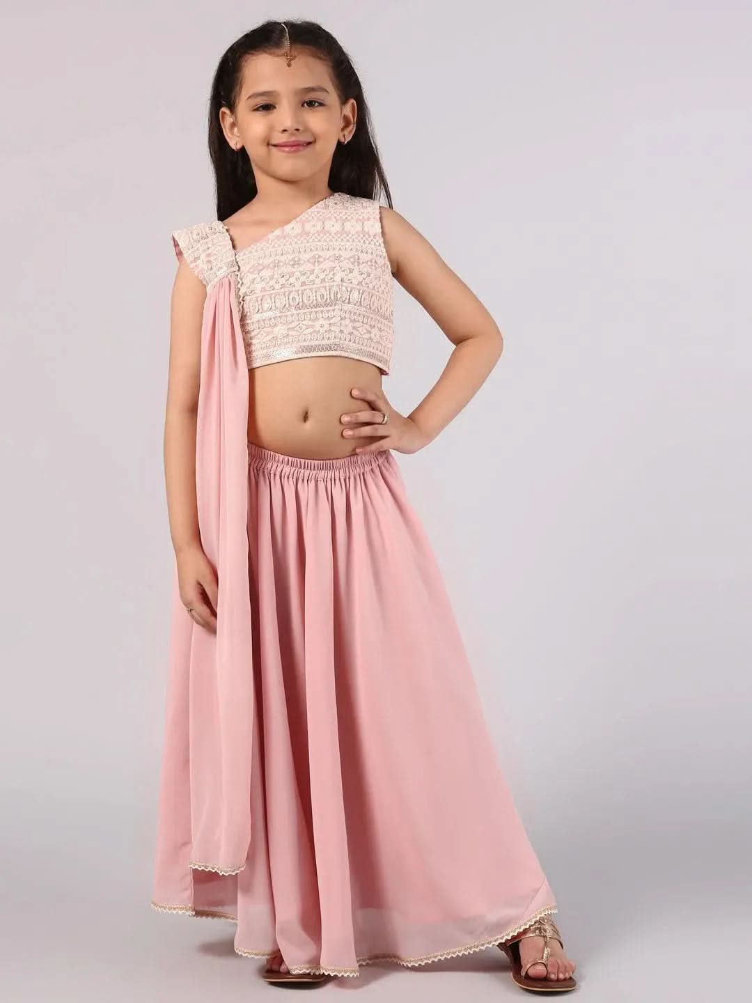 Buy Kids Pink Embroidered Georgette Lehenga Set Online at Rs.1517 | Libas