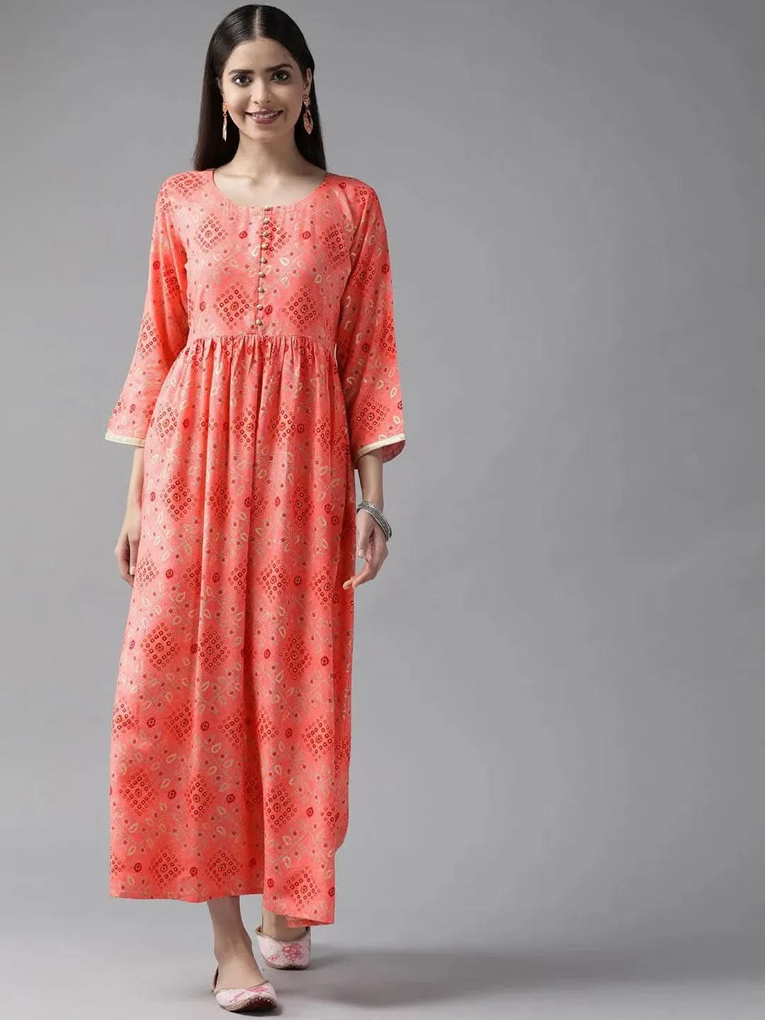 Buy Pink Printed Rayon Maxi Dress Online at Rs.971 | Libas