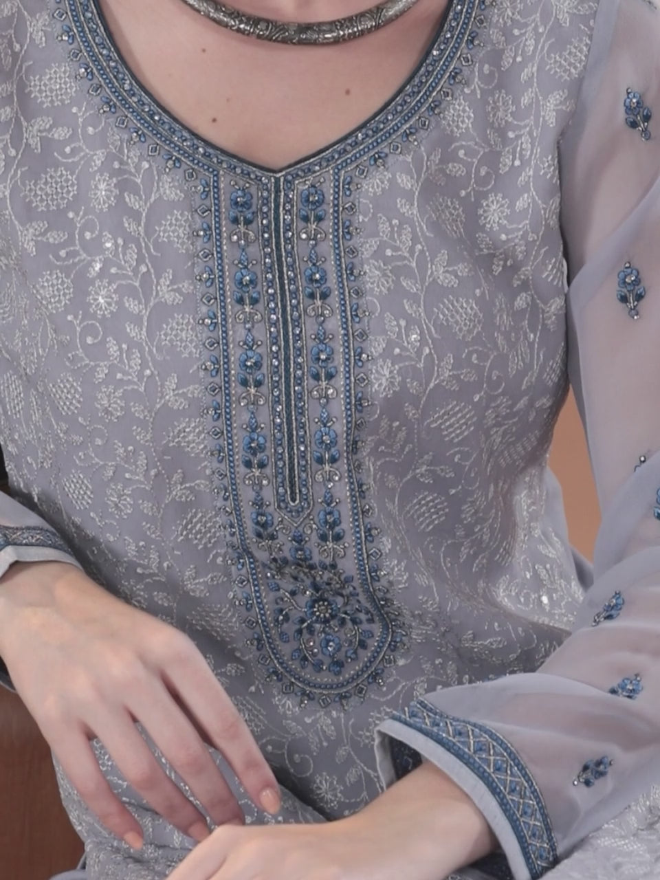 Buy Blue Embroidered Georgette Straight Suit With Dupatta Online at Rs ...