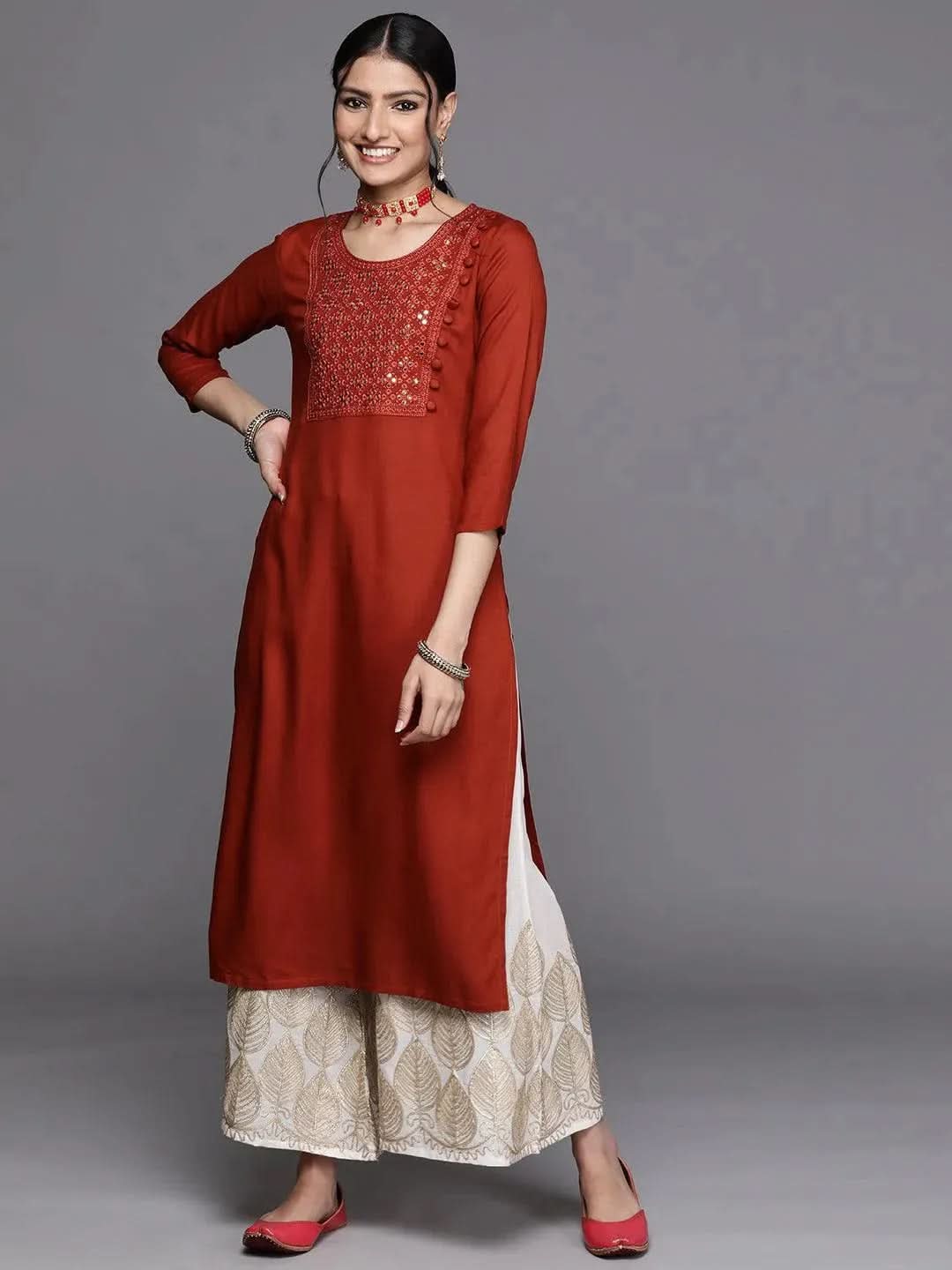 Buy Rust Yoke Design Rayon Kurta Online at Rs.659 | Libas