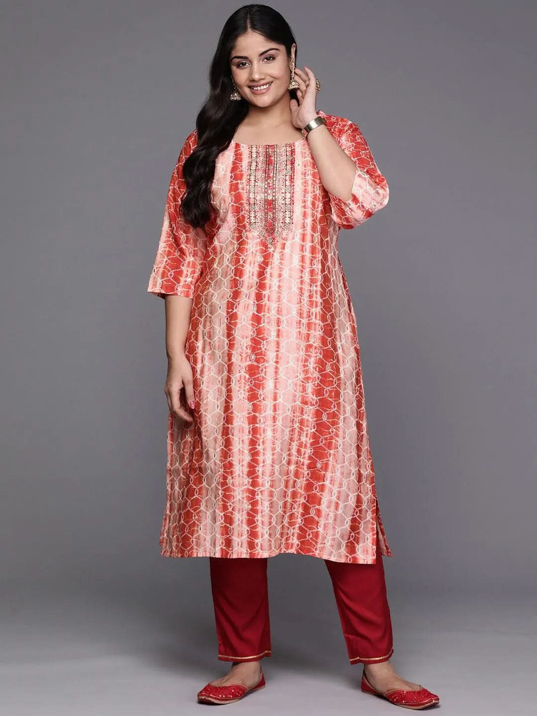 Buy Rust Yoke Design Silk Straight Kurta Online at Rs.719 | Libas