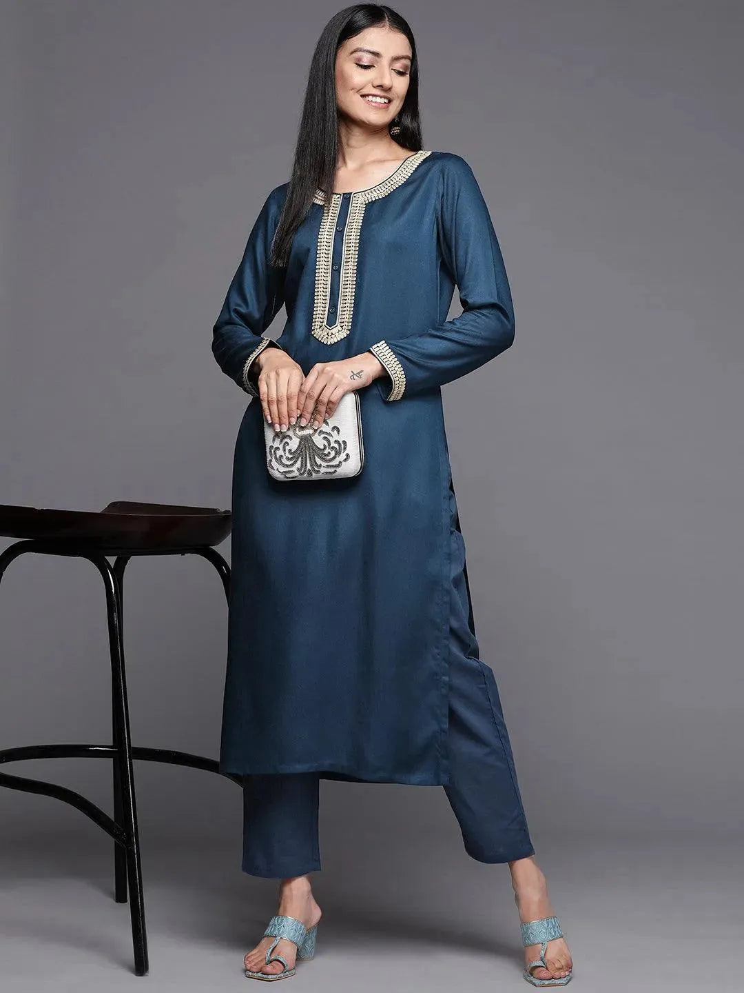 Buy Teal Embroidered Pashmina Wool Straight Kurta Online At Rs 629 Libas