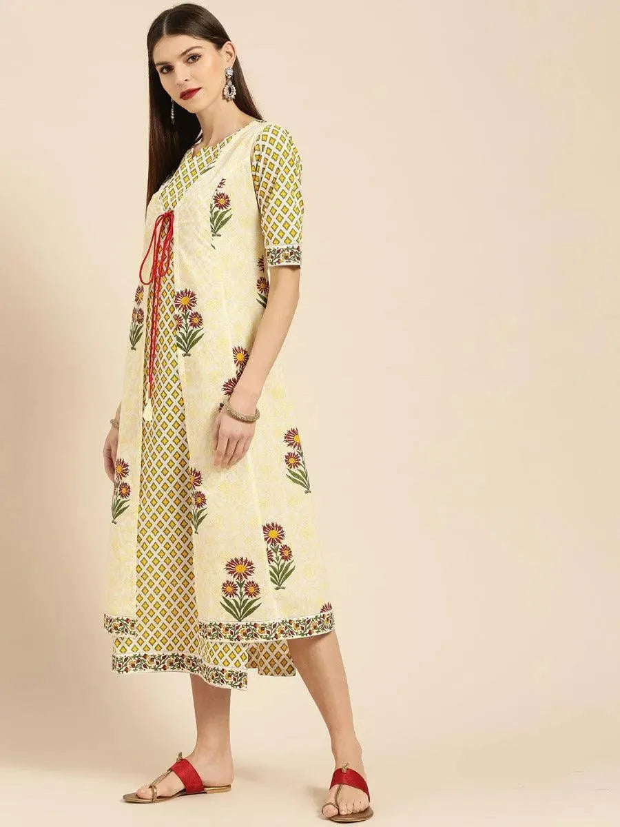 Buy Yellow Printed Cotton Dress With Jacket Online at Rs.1362 | Libas