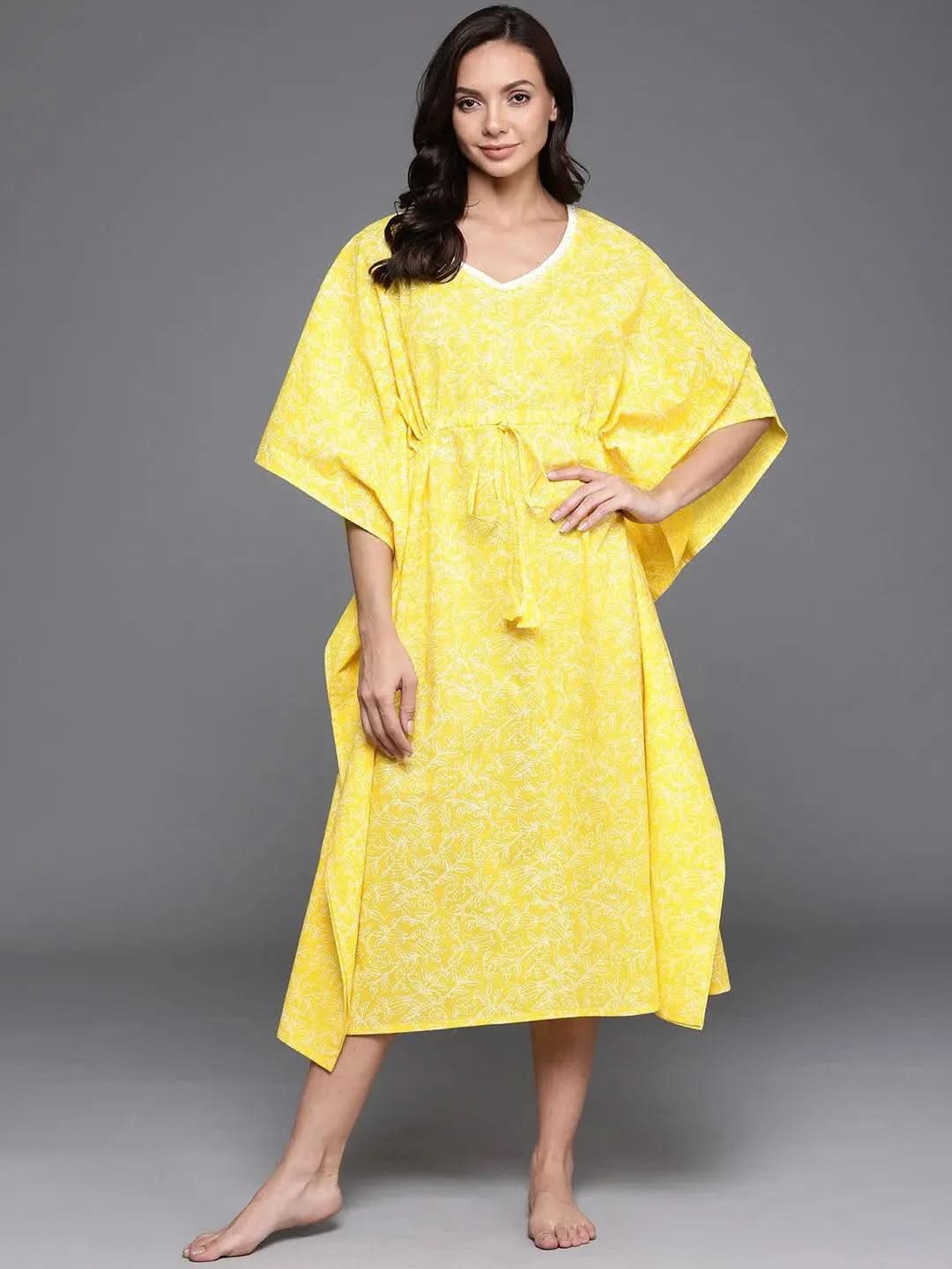 Buy Yellow Printed Cotton Nightdress Online at Rs.560 | Libas