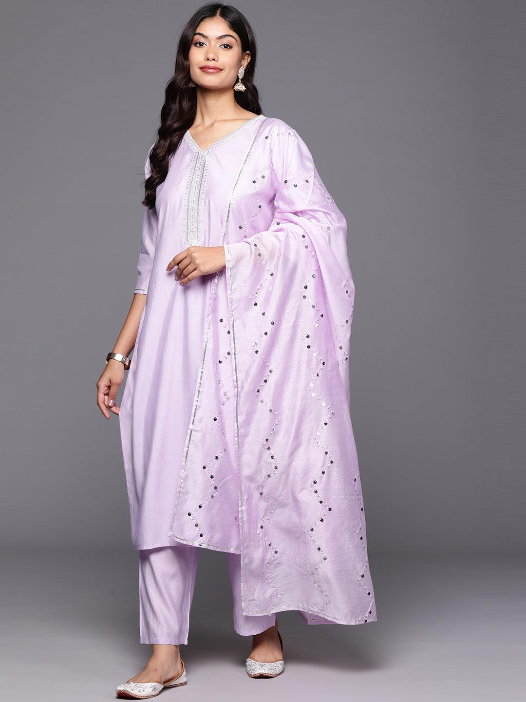 Buy Lavender Yoke Design Silk Blend Straight Suit With Dupatta Online ...
